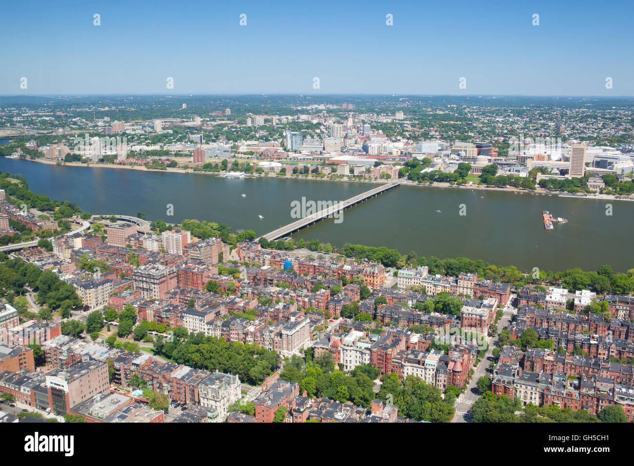 Aerial view of downtown Boston Prudential Tower, MA, USA Stock Photo ...