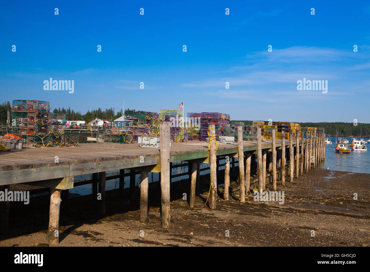 Crab farm and crab cages on Saint George Peninsula, Maine, USA Stock ...