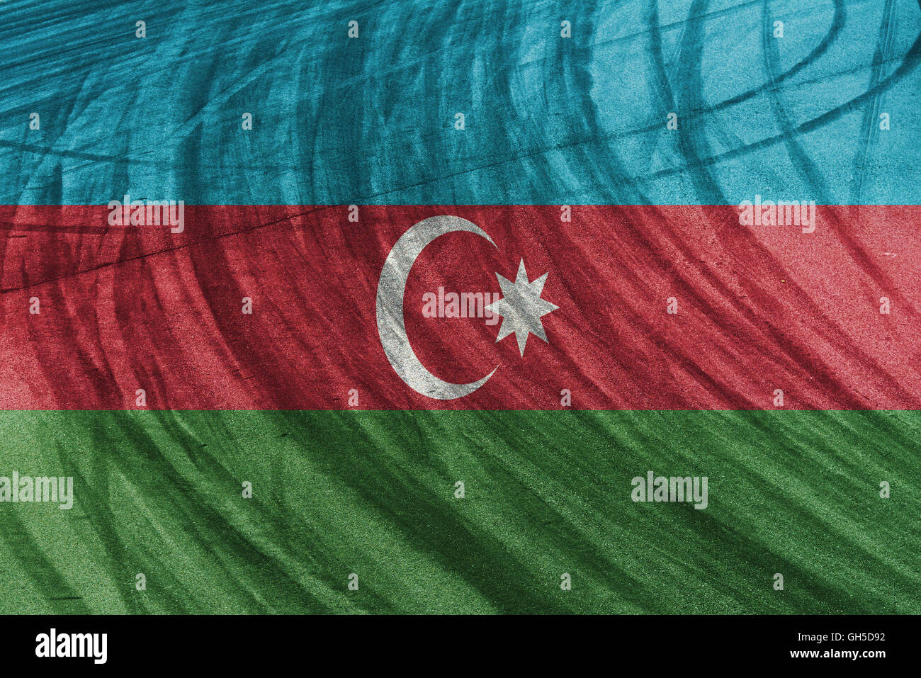 sport car circuit and tyre slides with blending Azerbaijan flag Stock ...