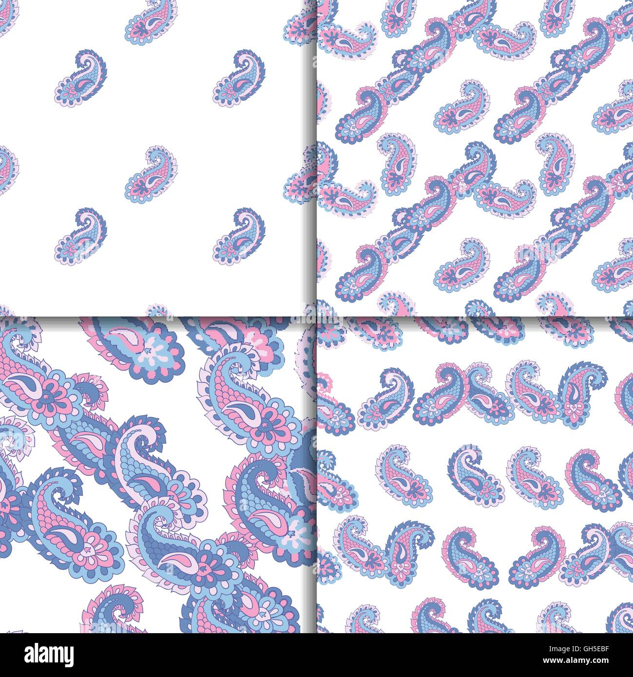 Vector illustration of seamless paisley pattern set Stock Vector Image ...