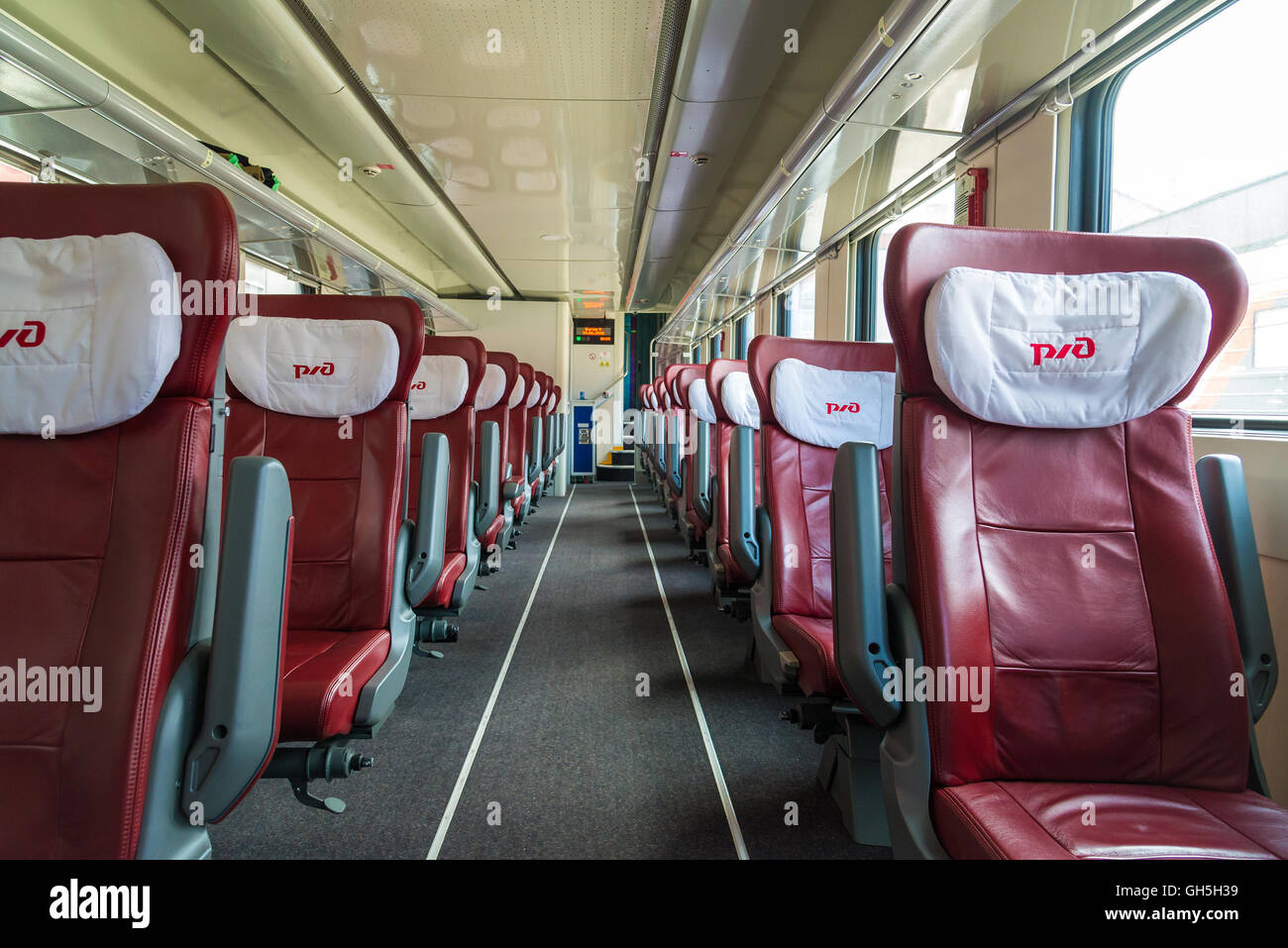 Moscow, Russia - June 14.2016. Interior two-storey train number 45 ...