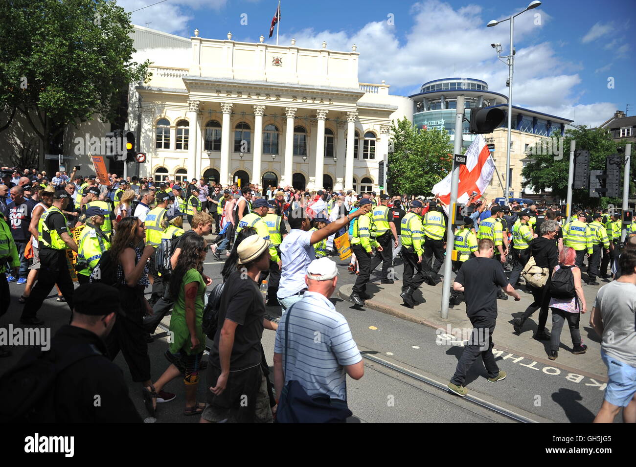 Protesters from the far-right group EDL (English Defence League) gather ...