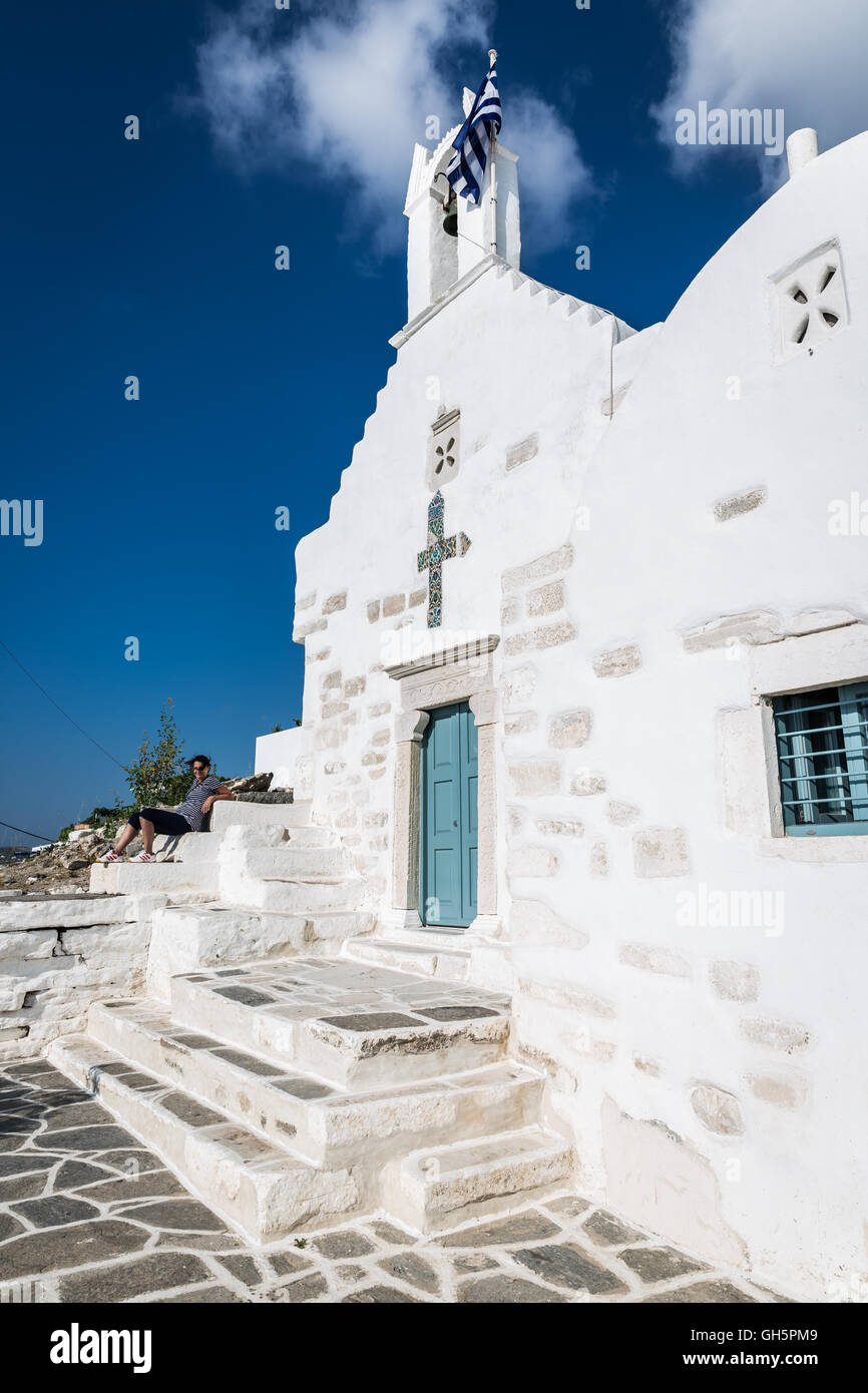 Beautiful typical greek church in Parikia, Paros island Stock Photo - Alamy