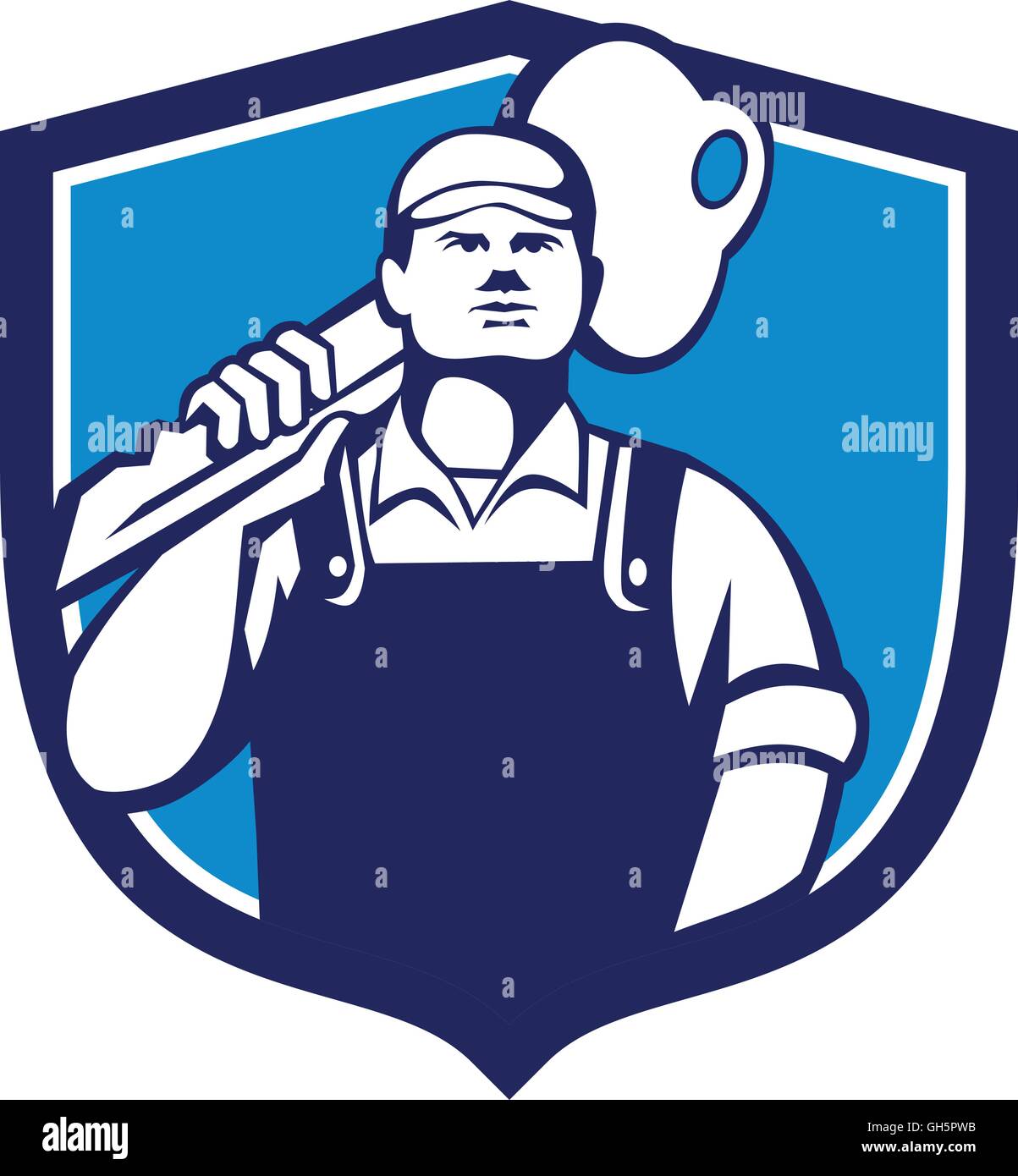 Illustration of a locksmith standing facing front carrying key on ...