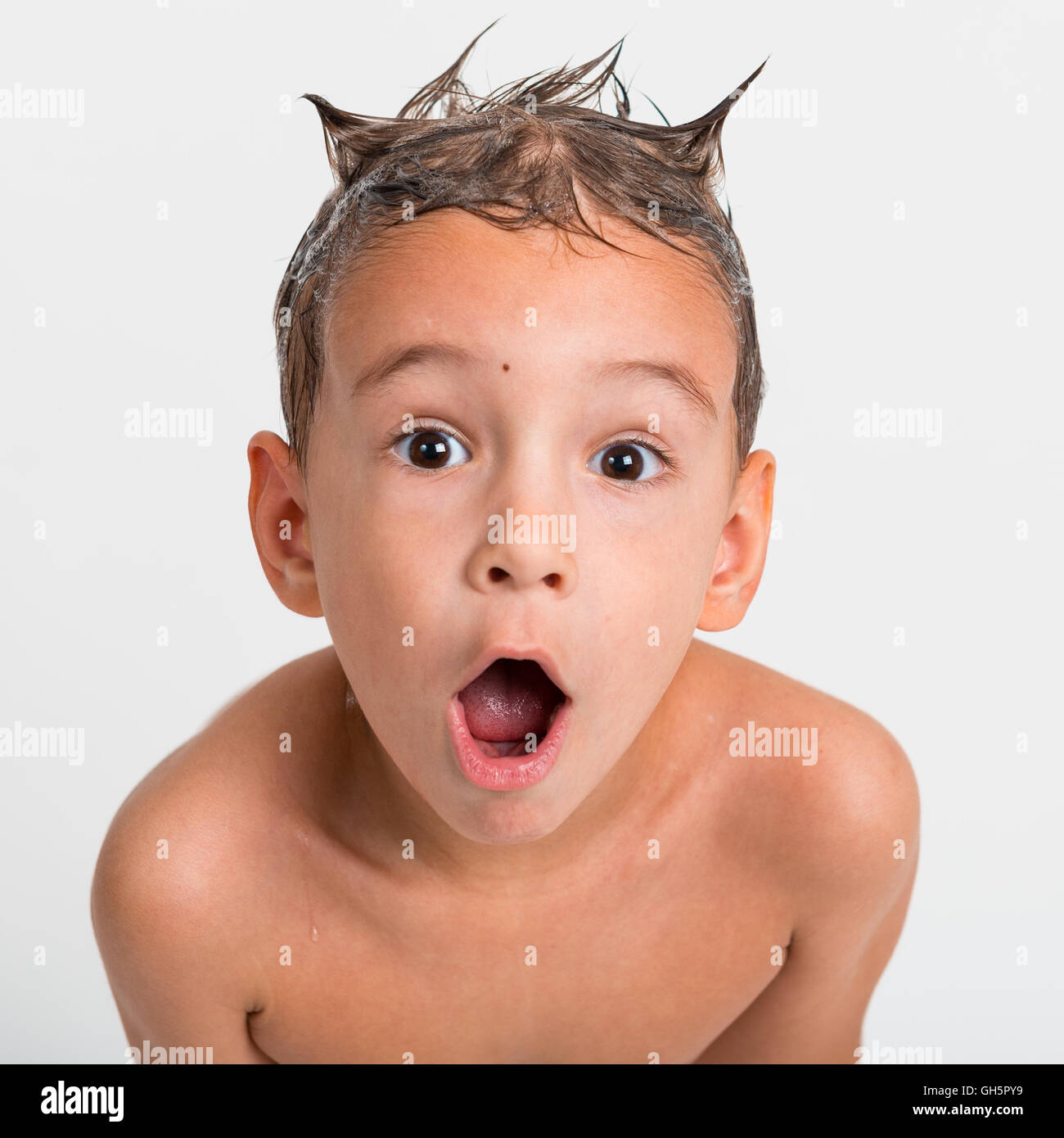 Portrait of a happy child with a lathered head Stock Photo - Alamy