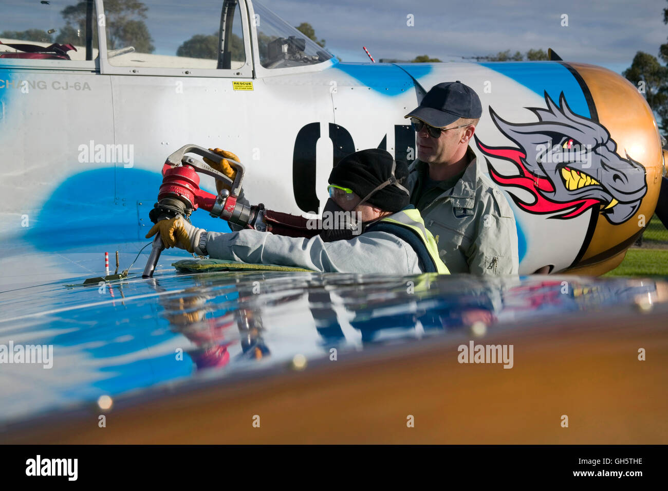 Nanchang CJ6A aircraft with distinctive colors and emblems Stock Photo ...
