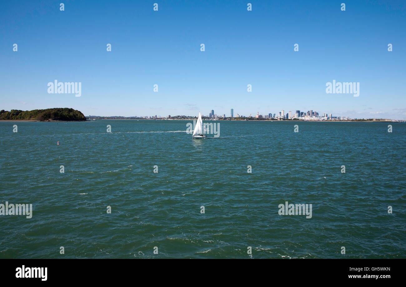Yacht sailing around Boston harbor and islands an area of Massachusetts ...