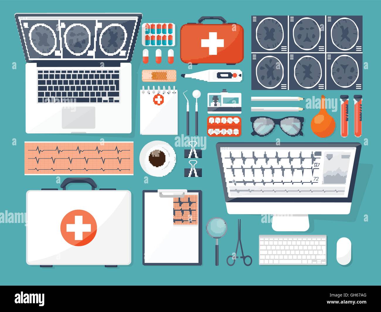 Medical flat background. Health care,first aid,research, cardiology ...