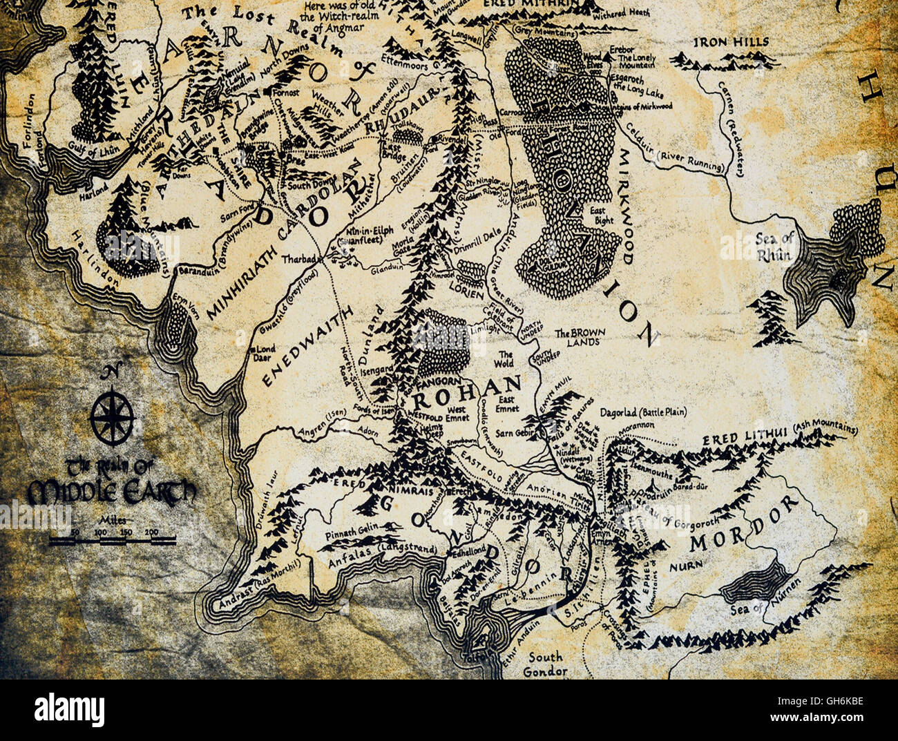Map Of Middle Earth From The Lord Of The Rings By JRR Tolkien Stock