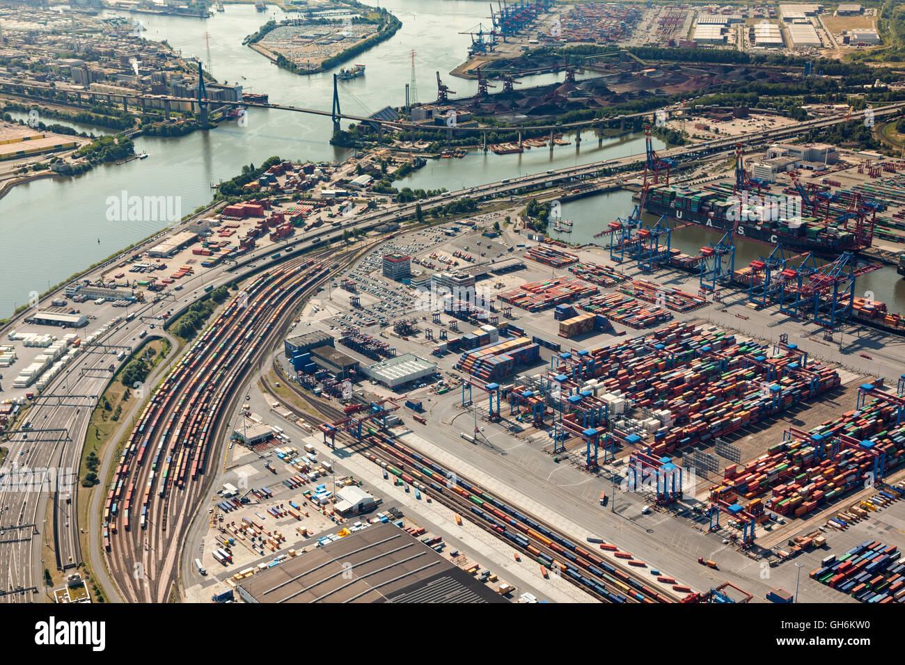 Aerial view of HHLA container terminal at Hamburg Altenwerder Stock ...