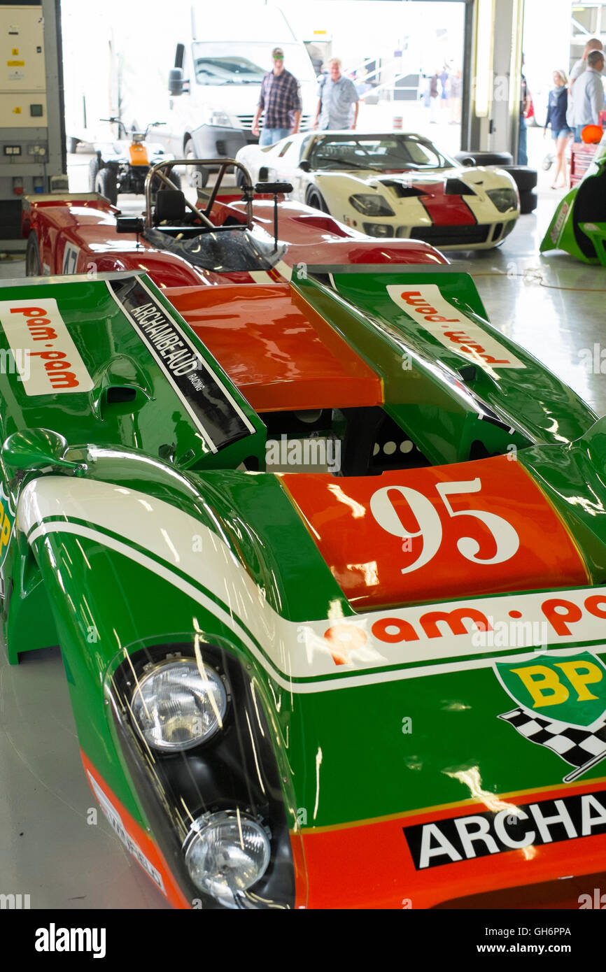 Bodywork of Gary Culver's Lola T70 Mk 3 sports car in the pits at the ...