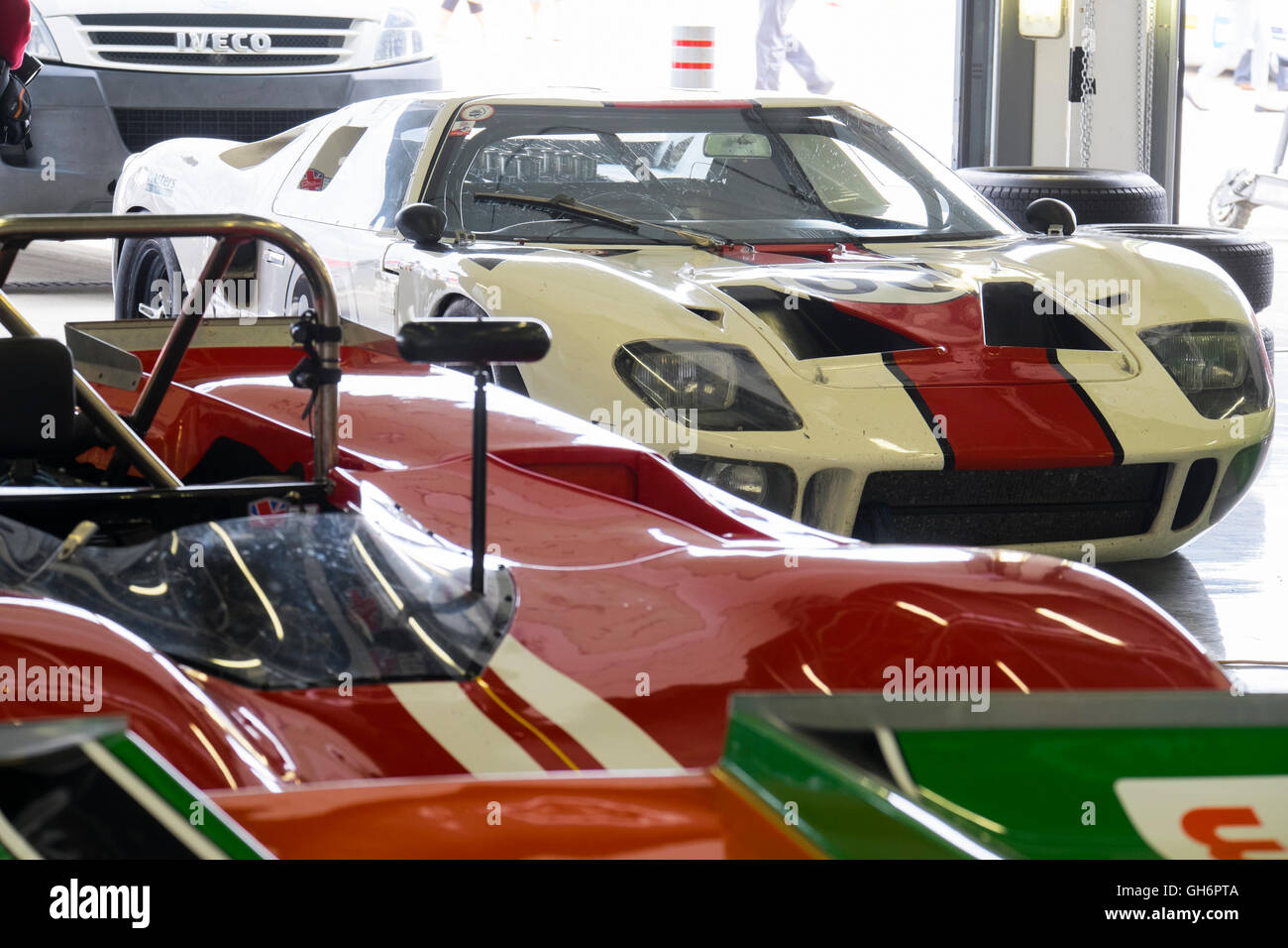 Ford GT40 sports car in the pits at 2016 Silverstone Classic event ...