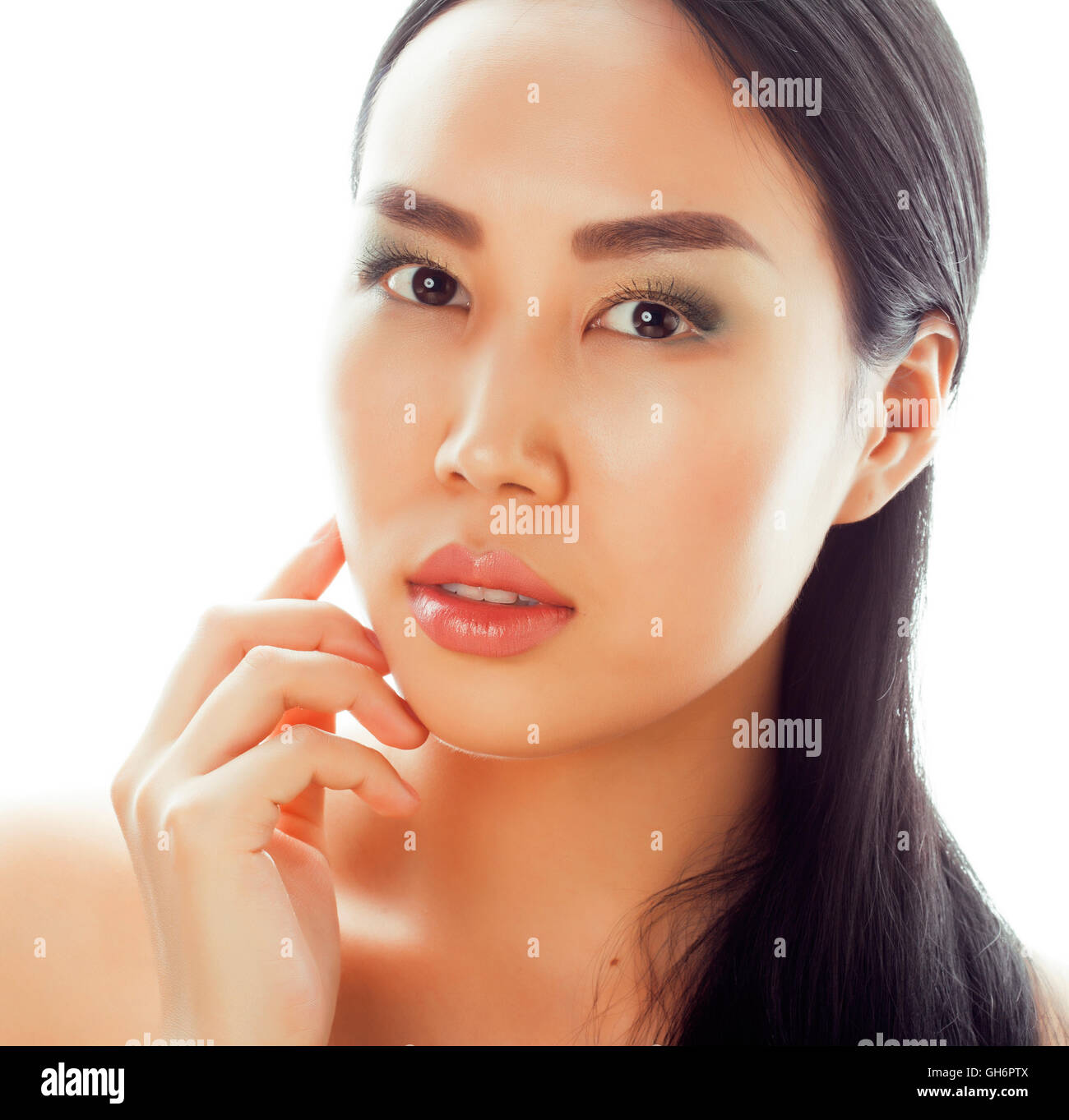 Asian woman beauty face closeup portrait. Beautiful attractive mixed ...