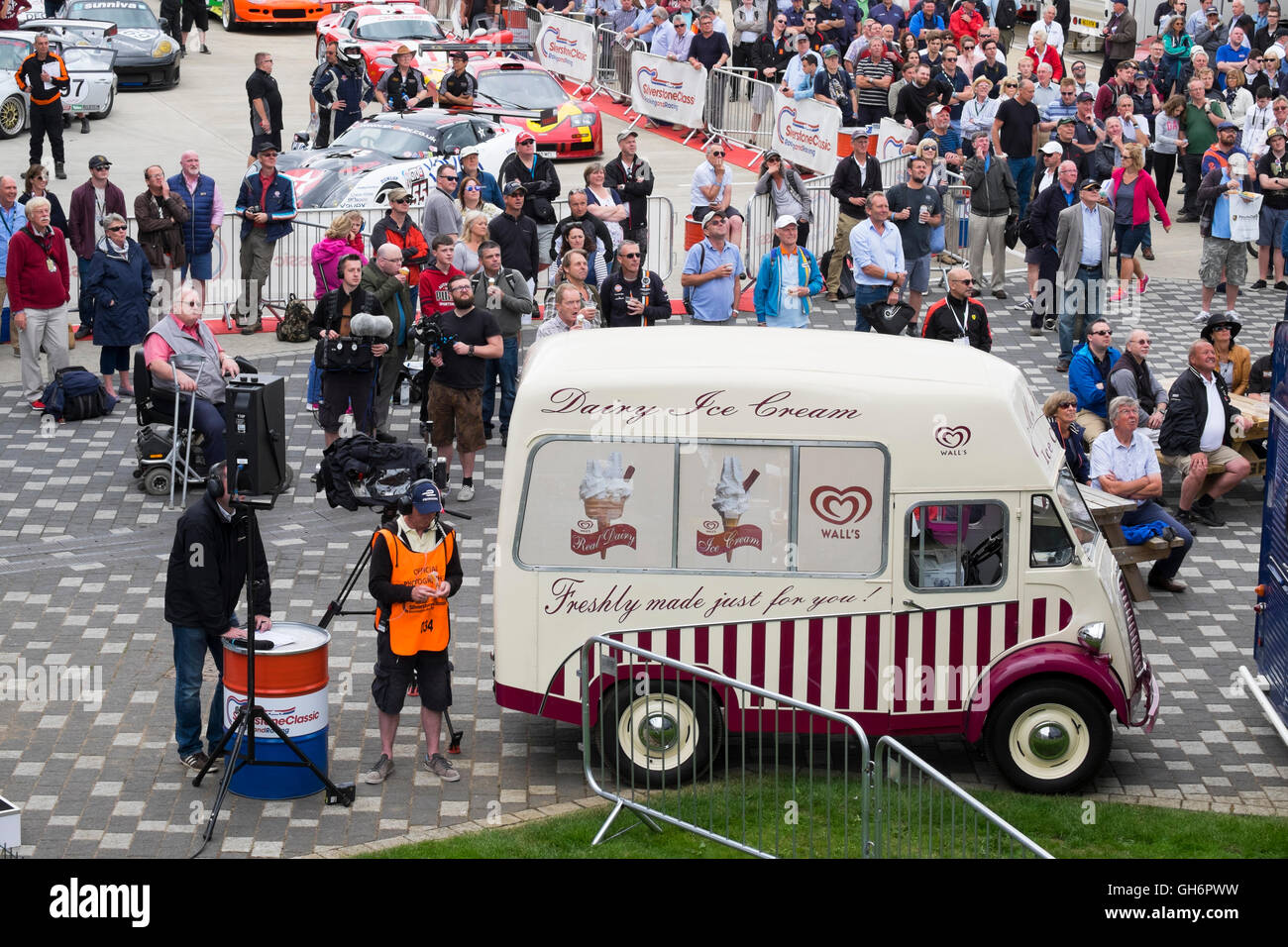 A traditional dairy ice cream van at Silverstone Classic 2016, England ...