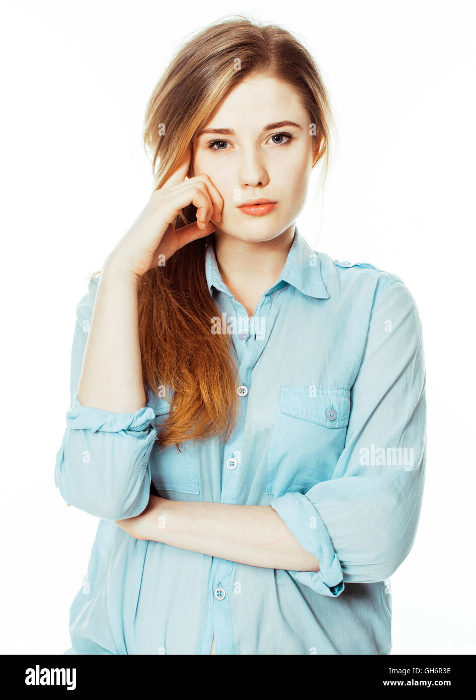 cute young pretty girl thinking on white background isolated clo Stock ...