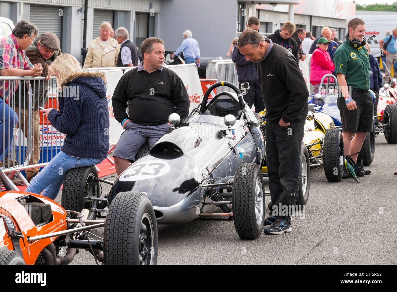 Formula Junior racing cars lined up in the paddock, 2016 Silverstone ...