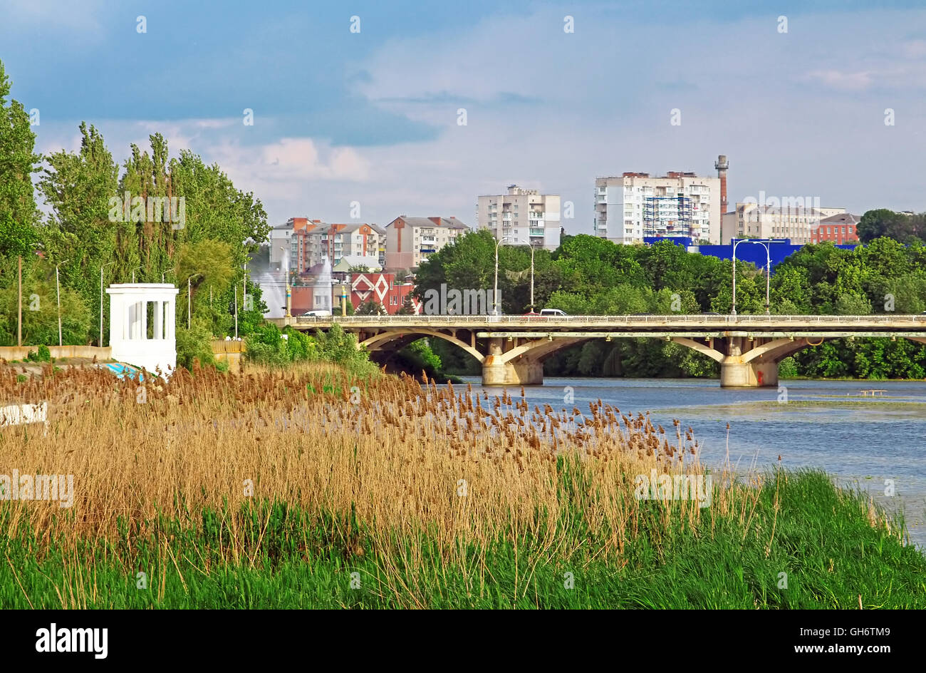 View of bridge through river Southern Buh in Vinnytsia, Ukraine Stock ...