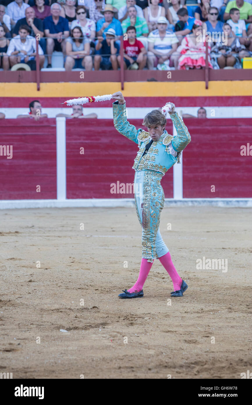 The Spanish Bullfighter Manuel Escribano putting flags during a ...