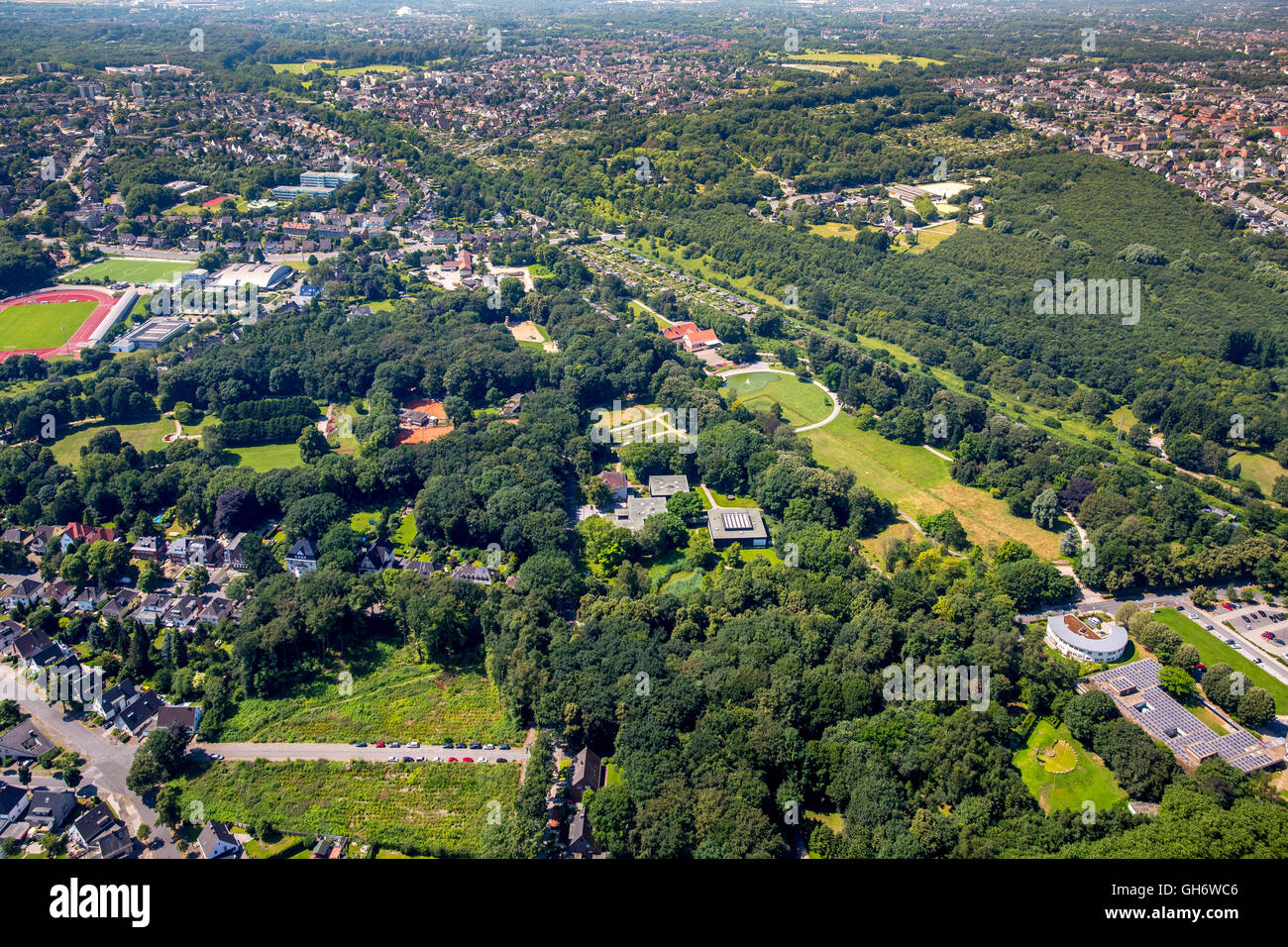 Aerial view, Museum Square in the city garden, Bottrop, Ruhr Area ...