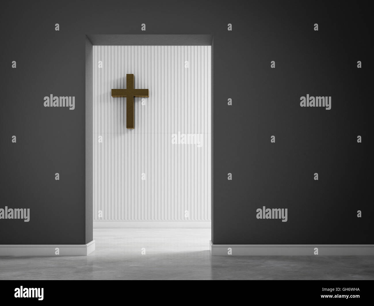 empty room with cross on wall 3d rendering Stock Photo - Alamy