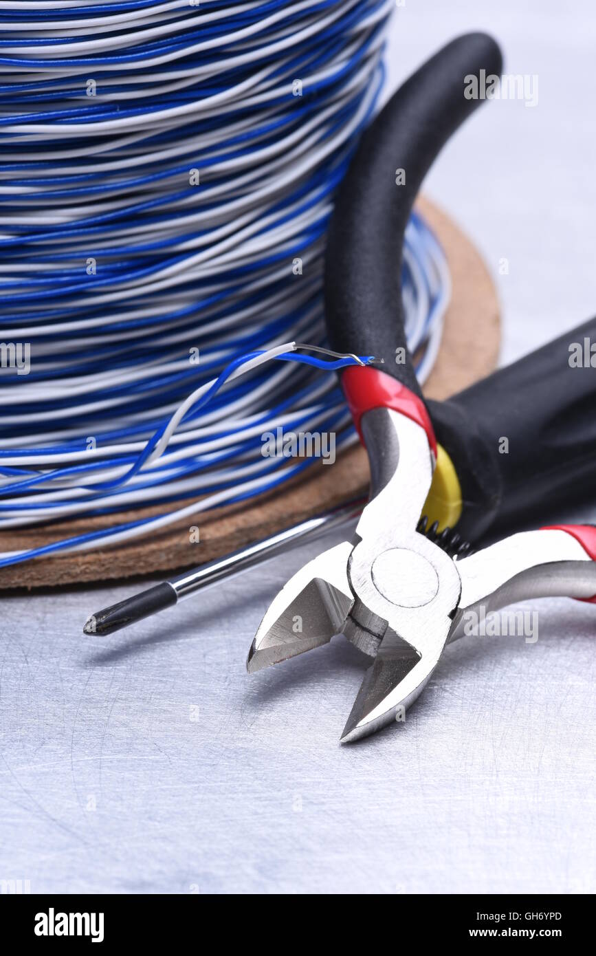 Cable and tools for electrical and telecommunication installation Stock ...