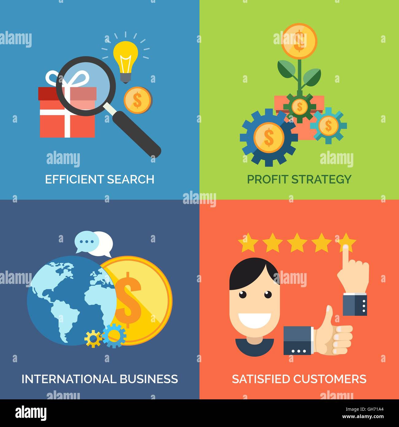 Set of flat design concept icons for business. Efficient search, Profit ...