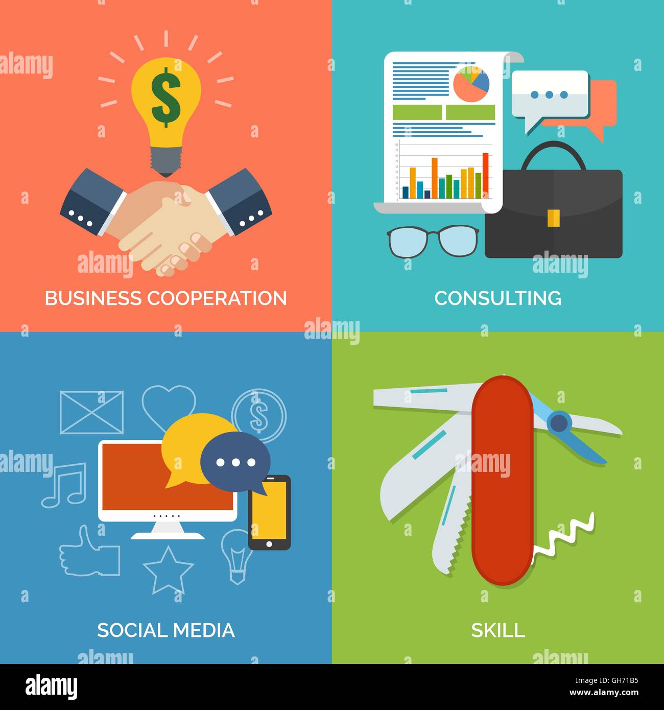 Set of flat design concept icons for business. Business cooperation ...