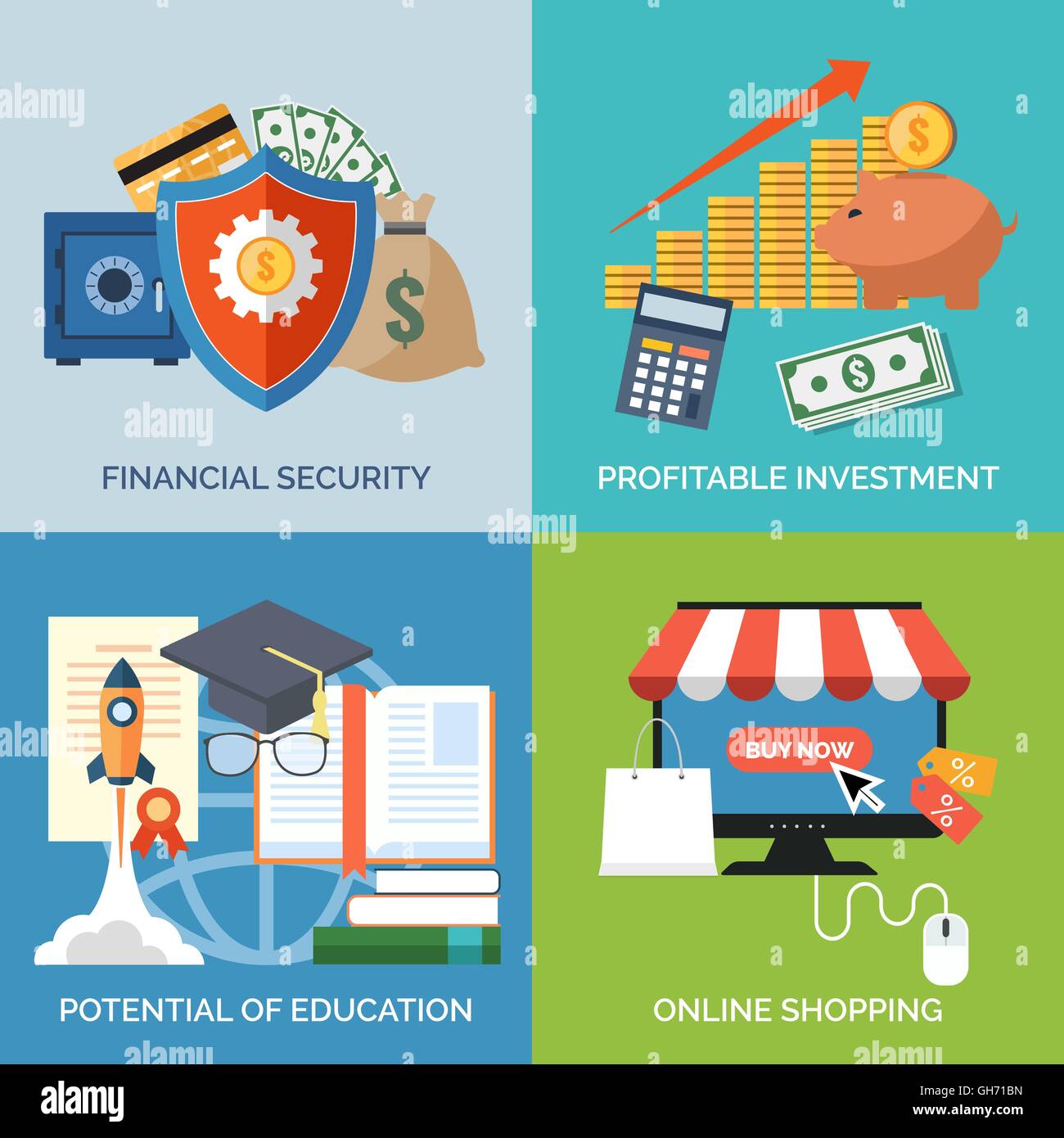 Set of flat design concept icons for business. Financial security ...