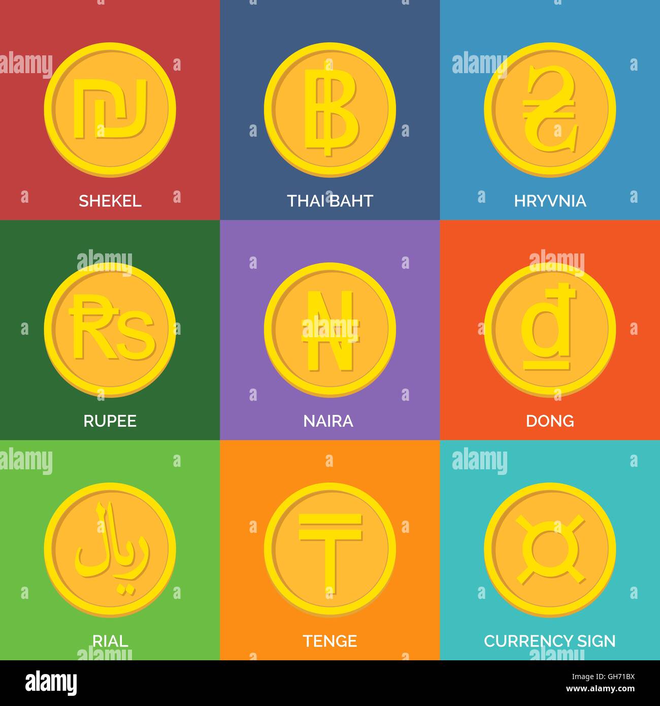 Flat Golden Coins. Currency Icons. Vector illustration Stock Vector ...