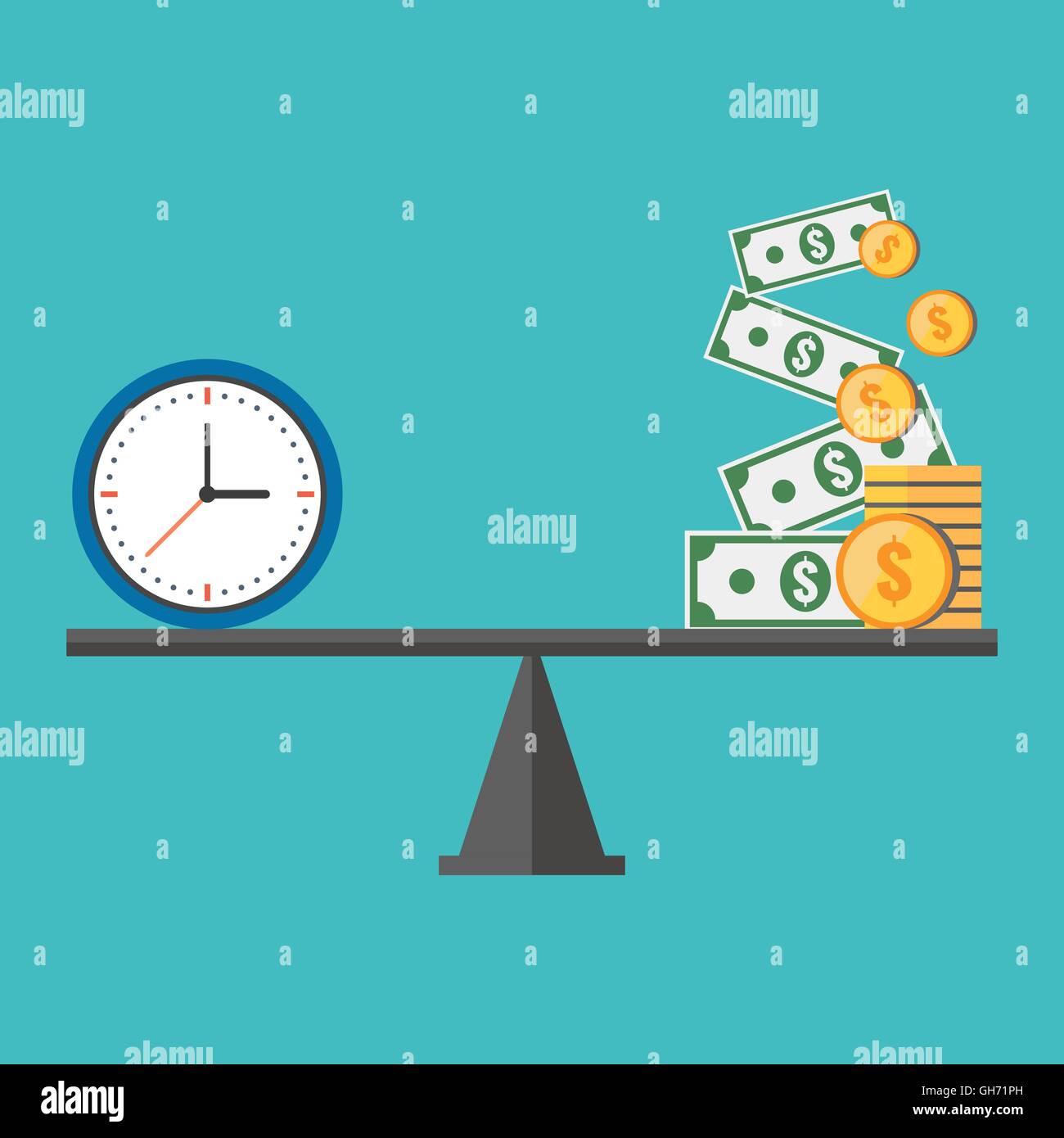 Time is money concept. Flat design stylish. Isolated on color ...