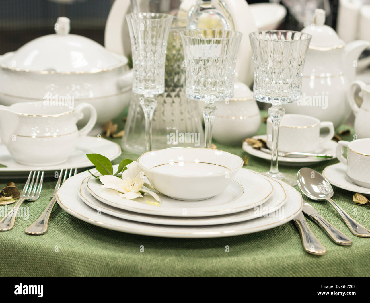 Set of dishes on table Stock Photo - Alamy