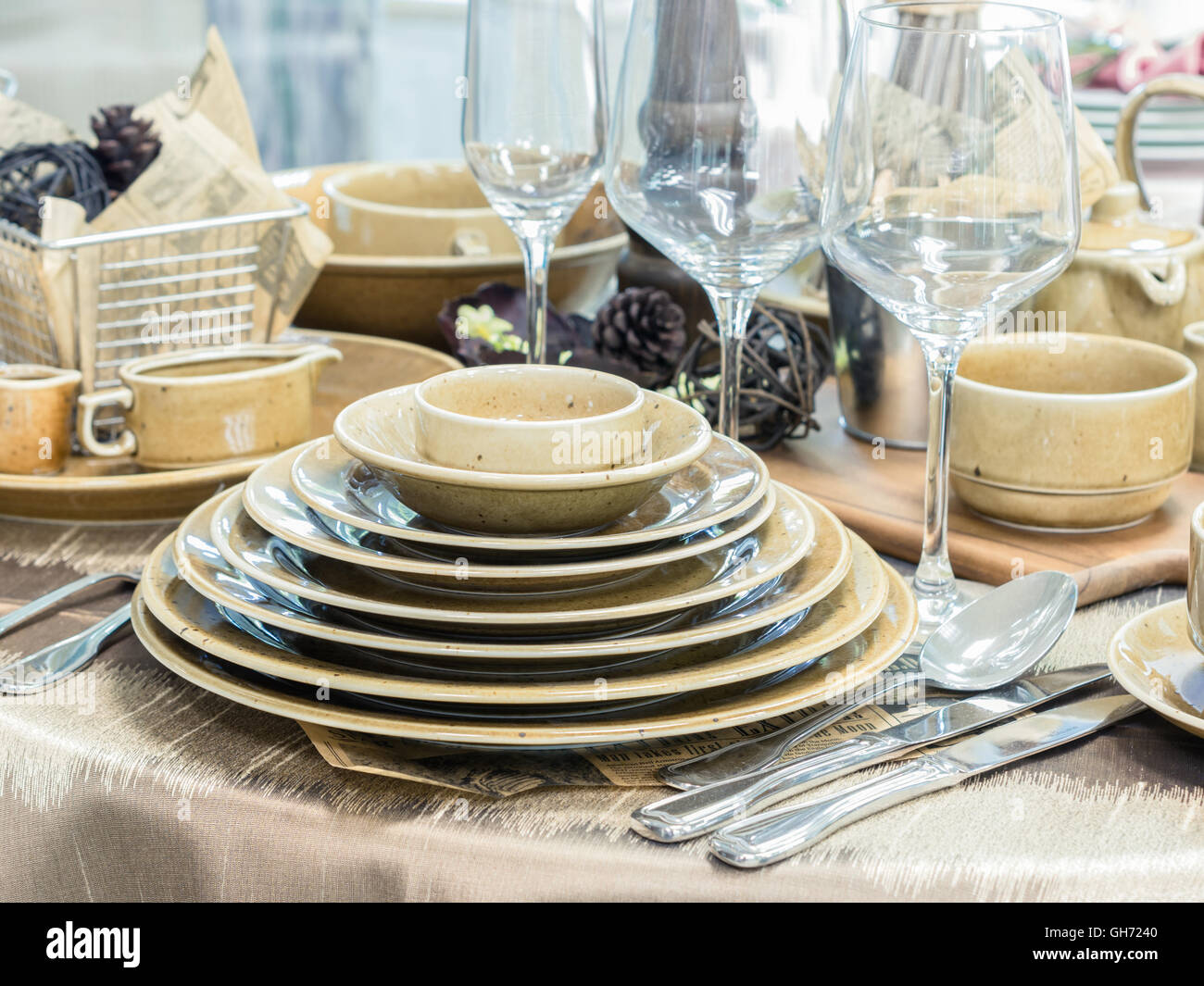 Set of dishes on table Stock Photo - Alamy