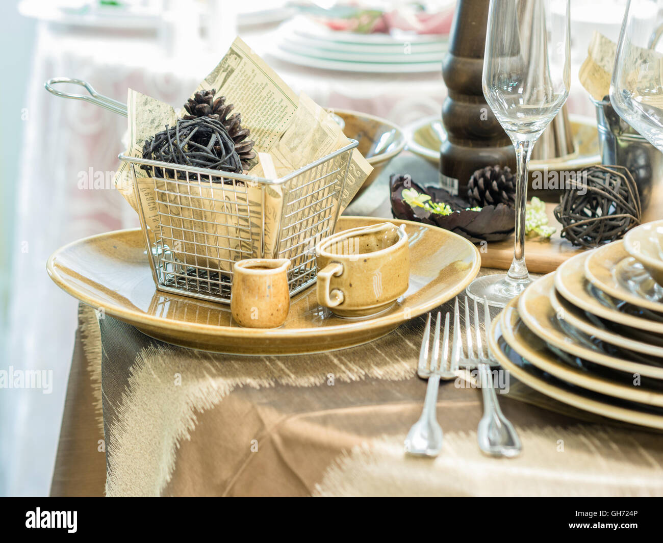 Set of dishes on table Stock Photo - Alamy