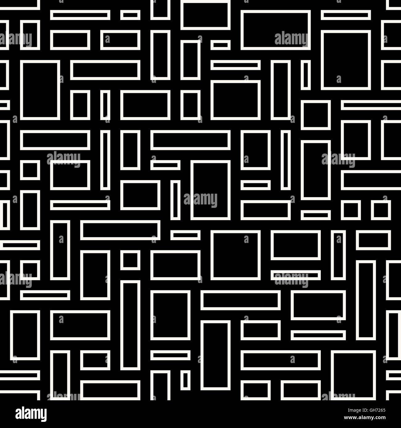 Abstract geometric seamless pattern. White empty rectangles over black ...