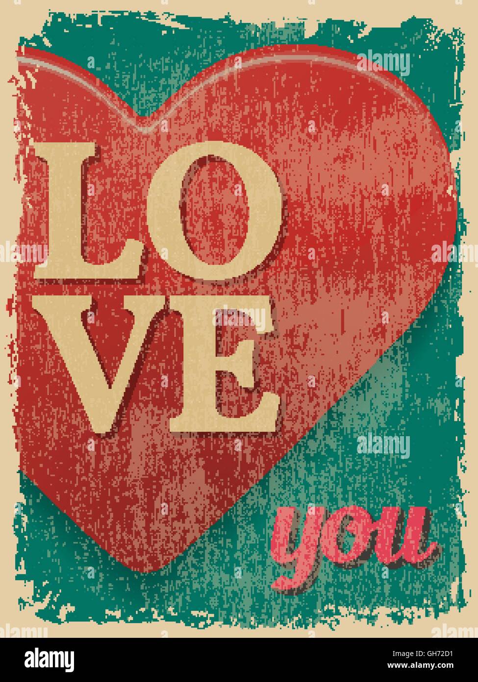 Valentine's Day Poster. Retro Vintage design. Love You. Vector ...