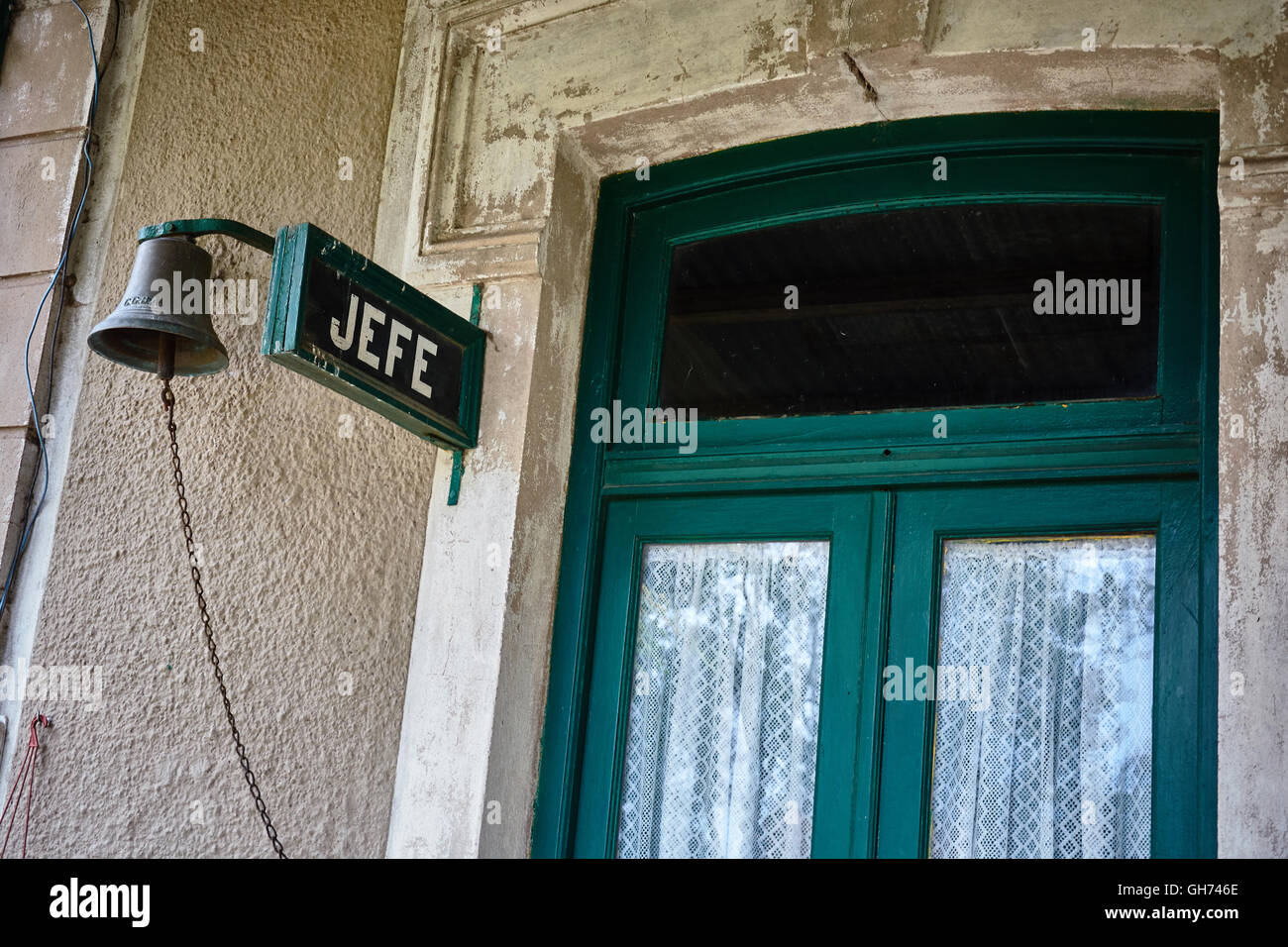 An old door in the facade of the old restaurant "The Station" in Gouin ...