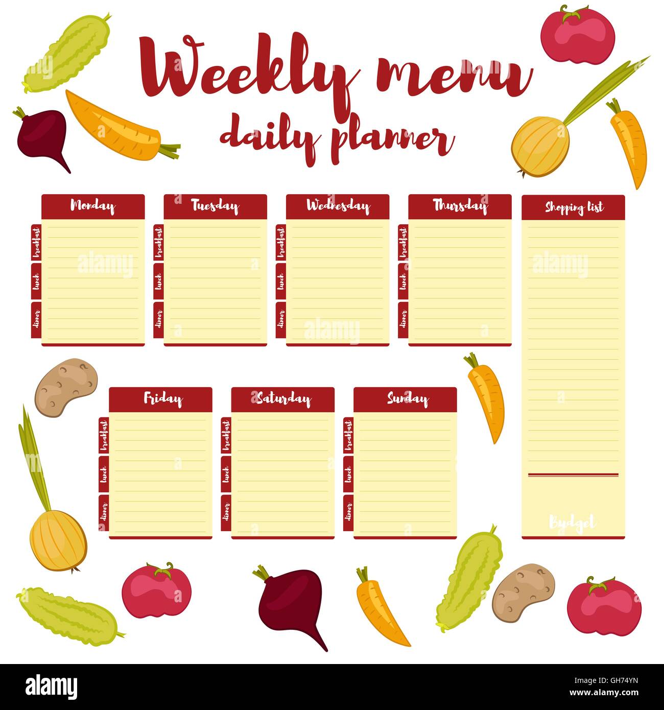Weekly meal planner schedule Stock Vector Images - Alamy