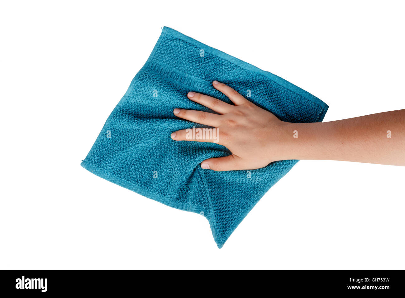 Hand holding wipe fabric for cleaning, isolated on white background ...