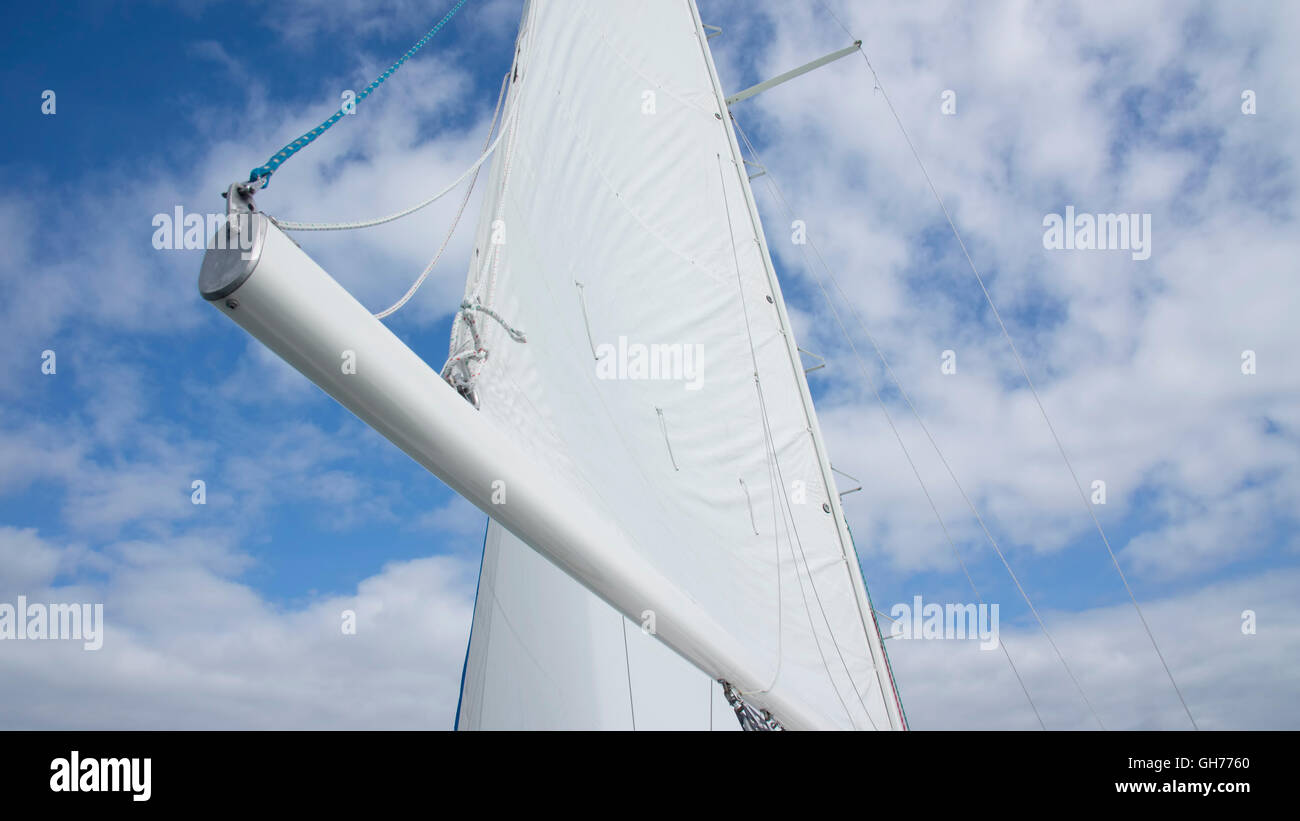 Mainsail on a sailboat against a blue sky with clouds Stock Photo - Alamy