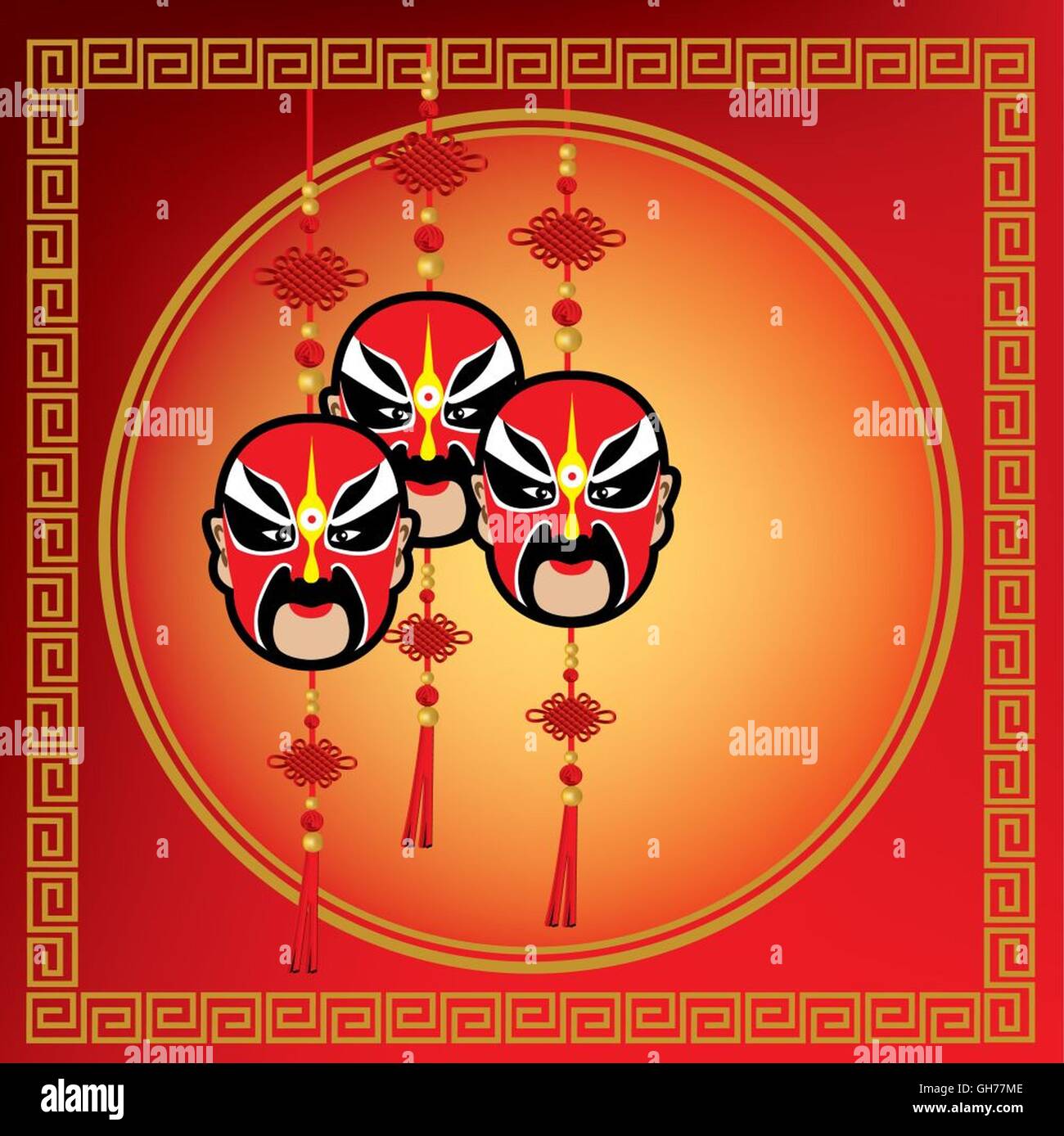 Traditional Chinese opera masks on red pattern background Stock Photo ...