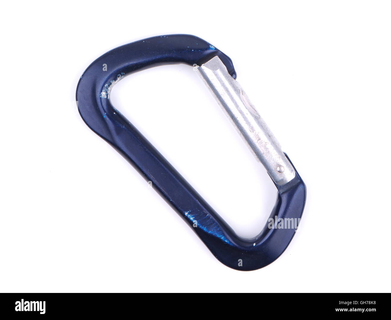 blue climbing carabiners on a white background Stock Photo - Alamy
