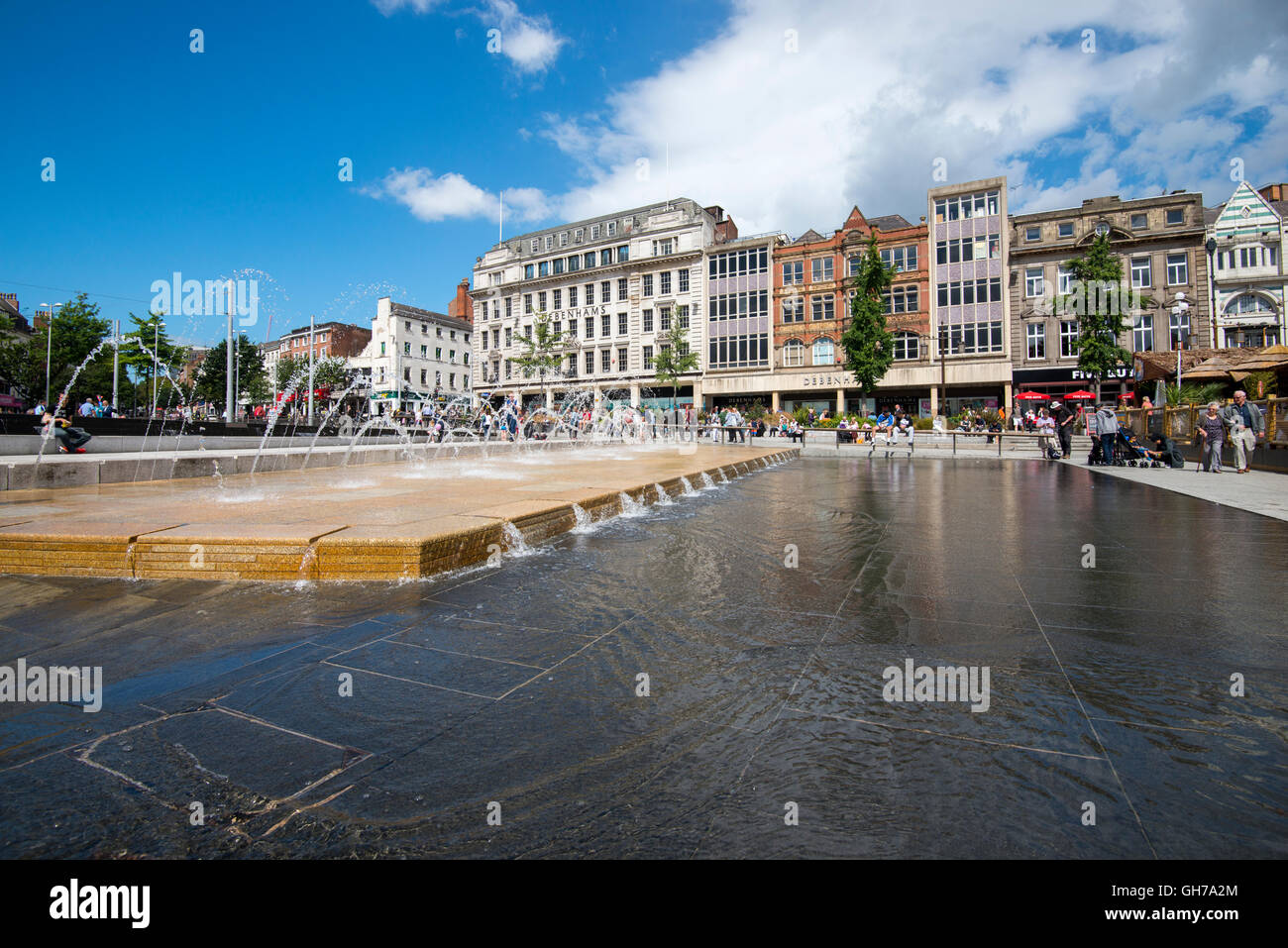 Fountains in the Market Square of Nottingham City, Nottinghamshire ...