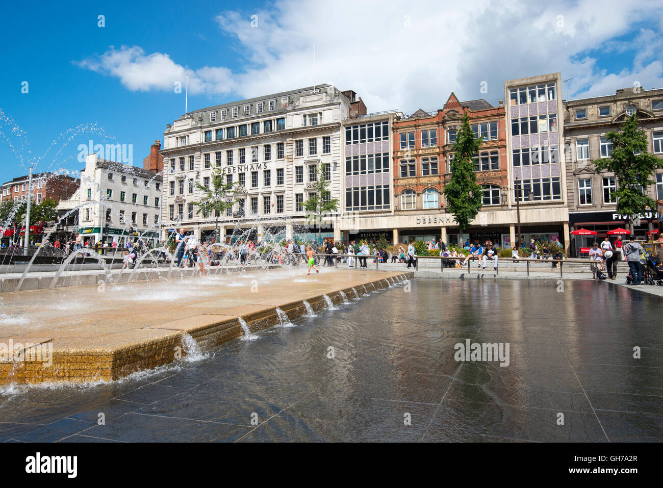 Fountains in the Market Square of Nottingham City, Nottinghamshire ...