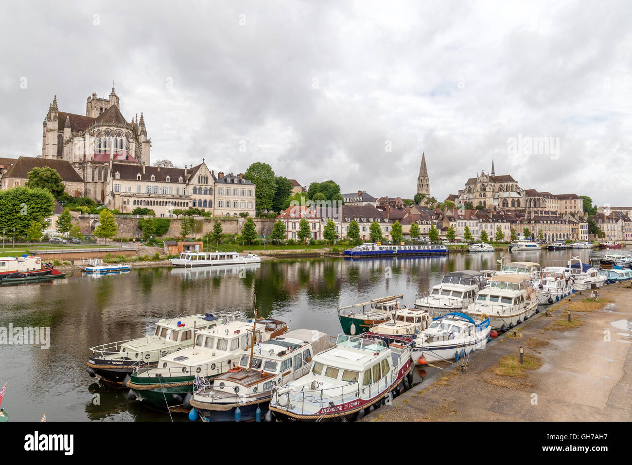 View of Auxerre, river Yonne and Abbey of Saint-Germain. Burgundy ...