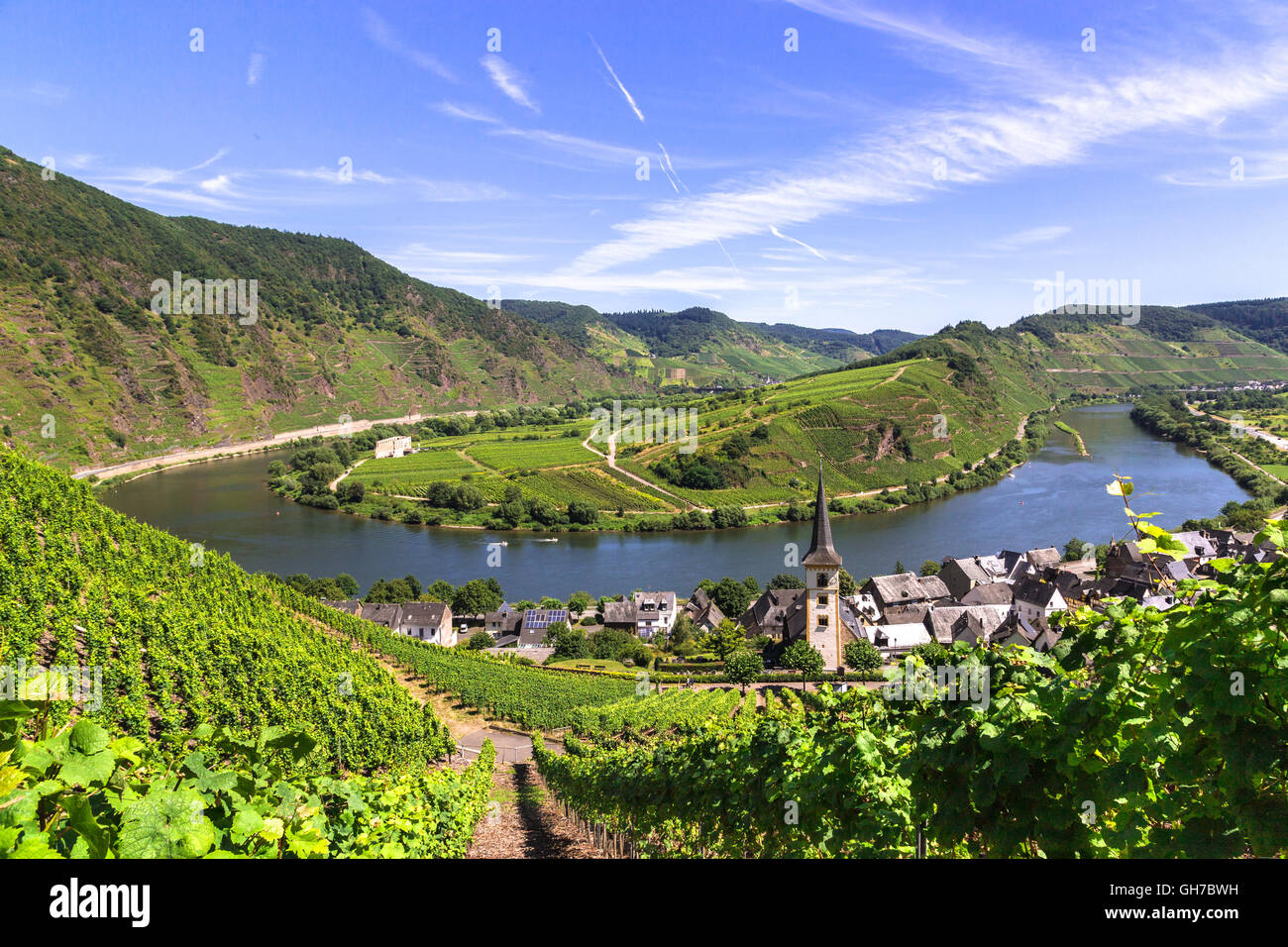 View of Bremm at the Mosel with Moselschleife Stock Photo - Alamy