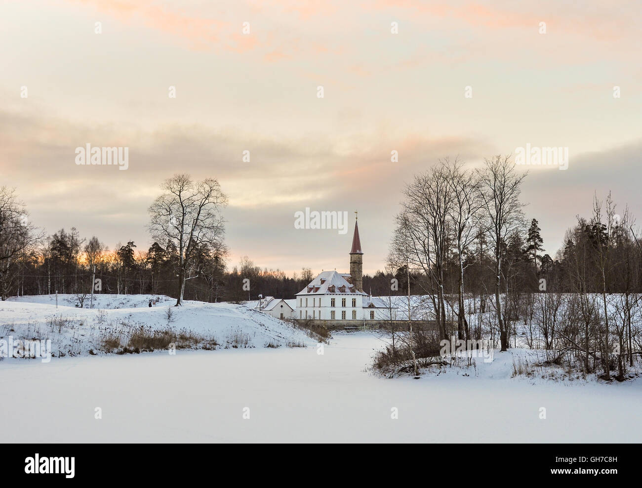 The Priory castle in Gatchina at dawn Stock Photo - Alamy