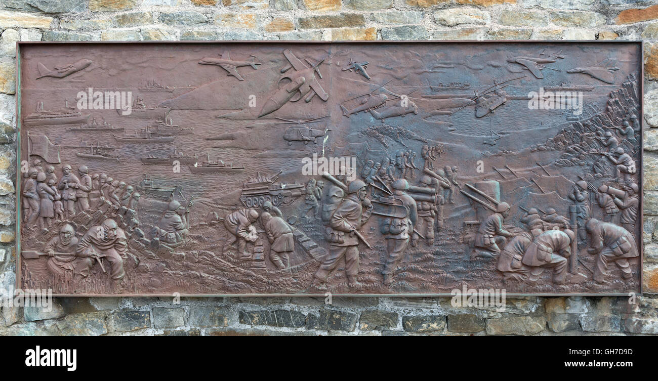 The Falklands conflict memorial on the seafront at Stanley (Port ...
