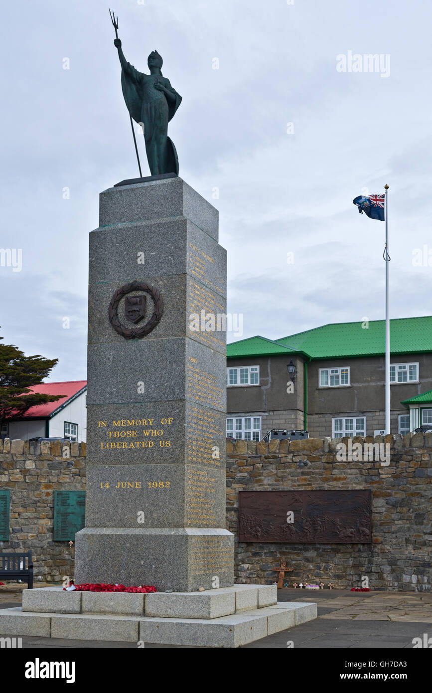 The Falklands conflict memorial on the seafront at Stanley (Port ...