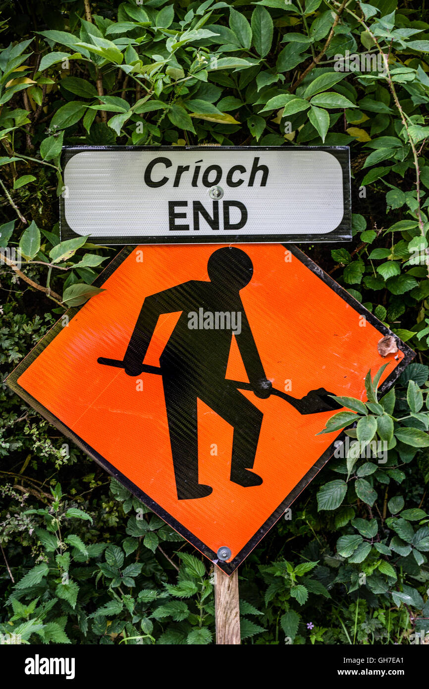 End of roadworks sign in English and Irish. Críoch Irish word for end ...