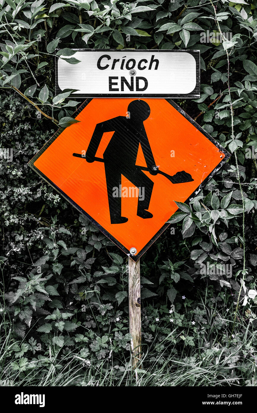 End of roadworks sign in English and Irish. Críoch Irish word for end ...